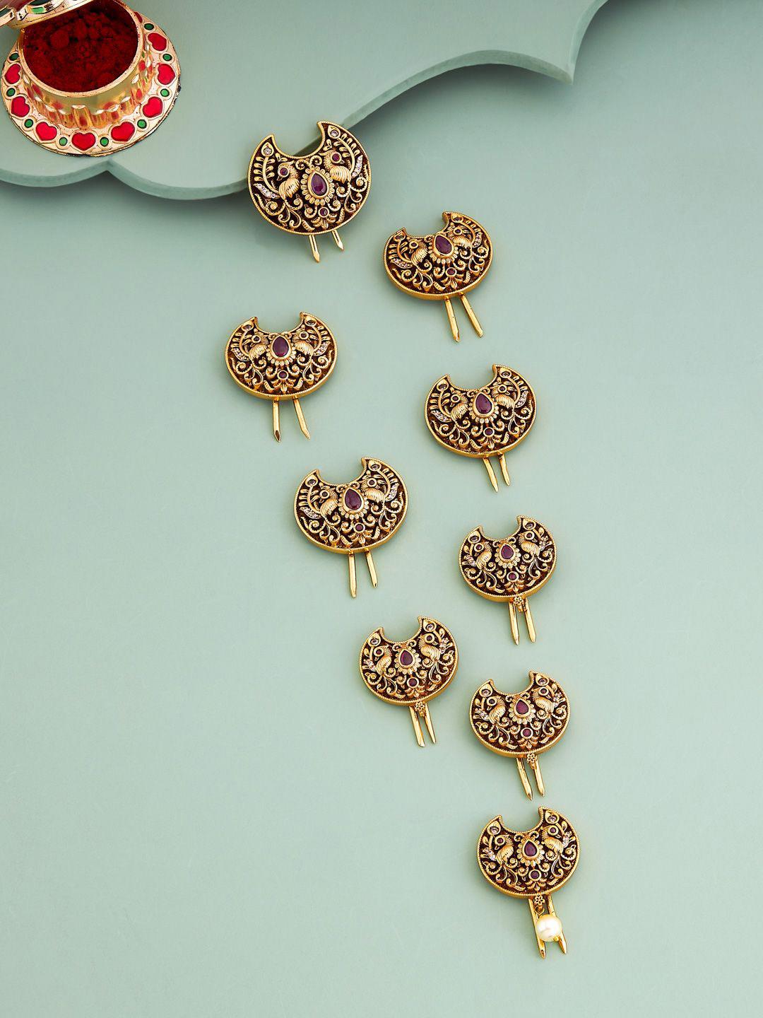 Buy Kushal's Fashion Jewellery Ruby Gold Plated Ethnic Antique Choti ...