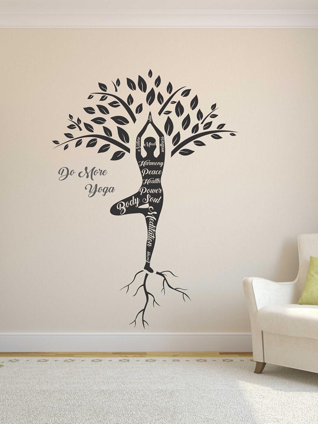Buy LANSTICK Black & White Printed Yoga With Tree Wall Sticker - Decals ...