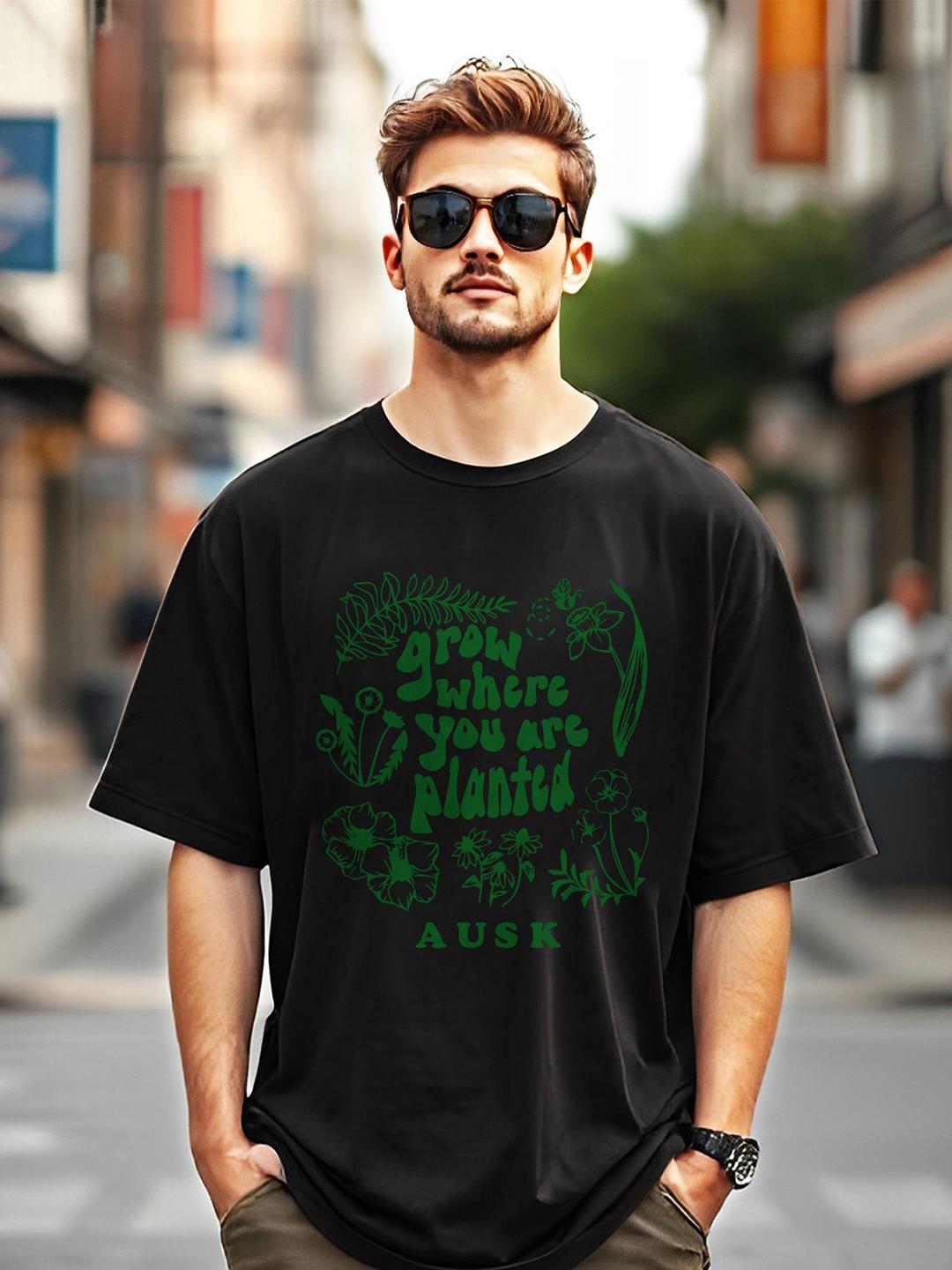 Buy AUSK Typography Printed Round Neck Drop Shoulder Sleeves Oversized ...