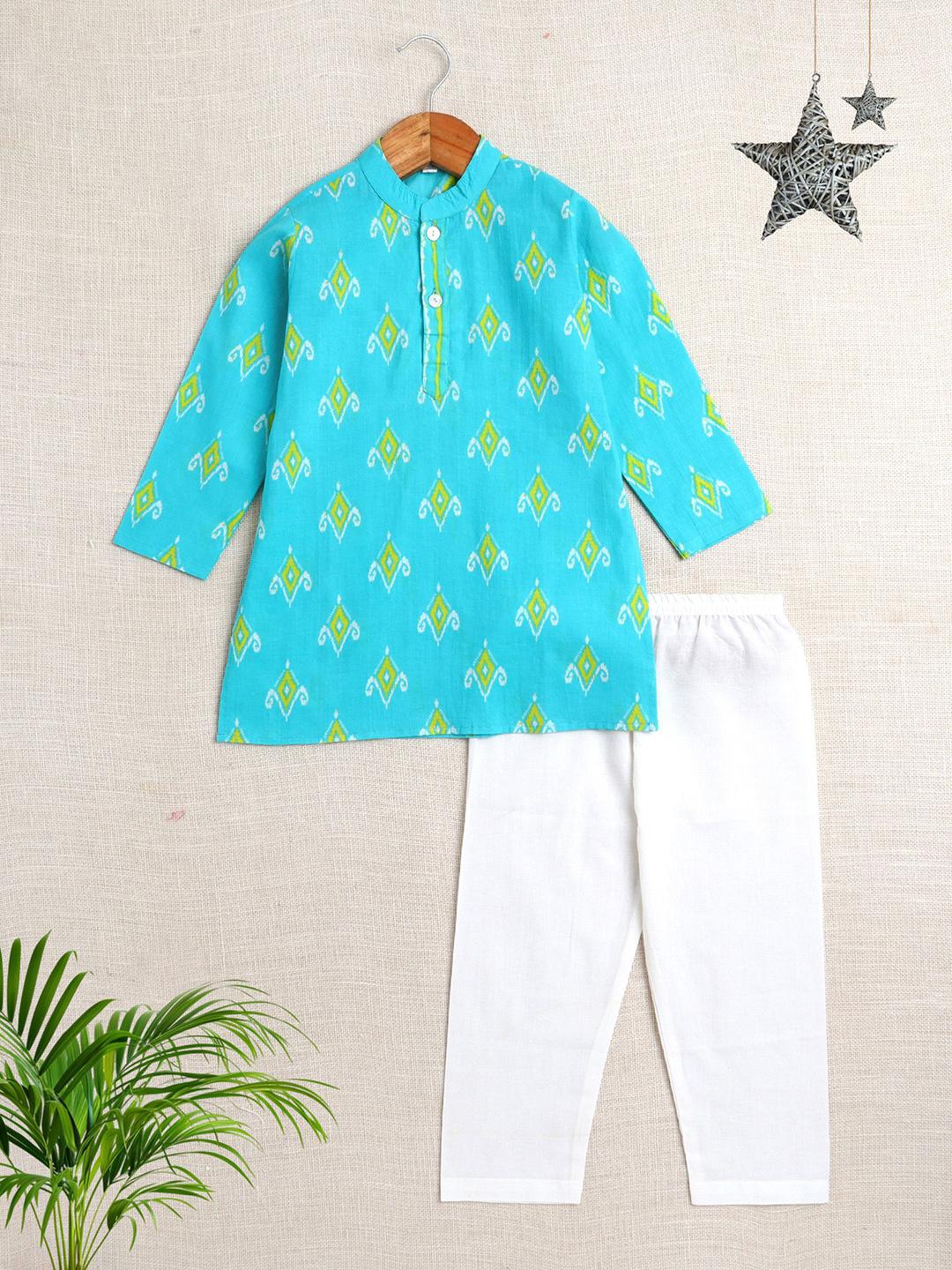 Buy The Magic Wand Boys Ethnic Motifs Printed Pure Cotton Kurta With ...