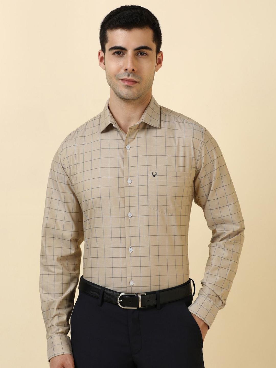 Buy Allen Solly Men Grid Tattersall Checked Spread Collar Cotton Formal ...