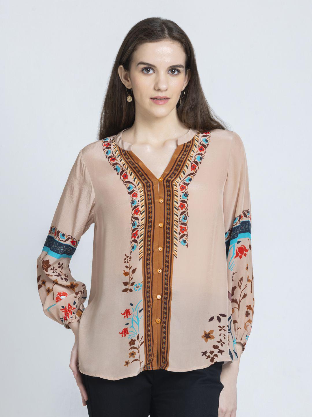 Buy SHAYE Relaxed Floral Printed Mandarin Collar Relaxed Fit Casual ...