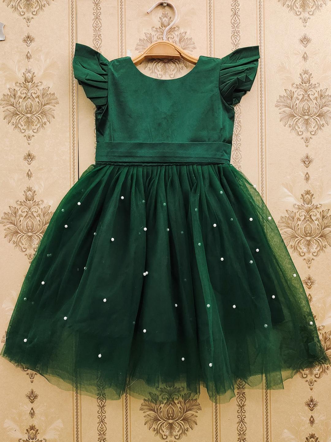 Buy Tejam Girls Green Floral Cape Sleeve Net Fit & Flare Dress ...