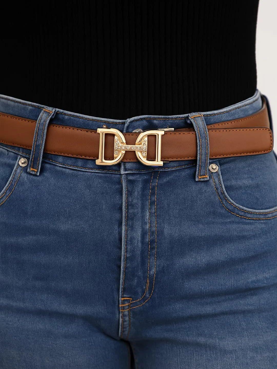 Buy SSN BELTS Women Embellished Leather Belt With Interlock Closure ...