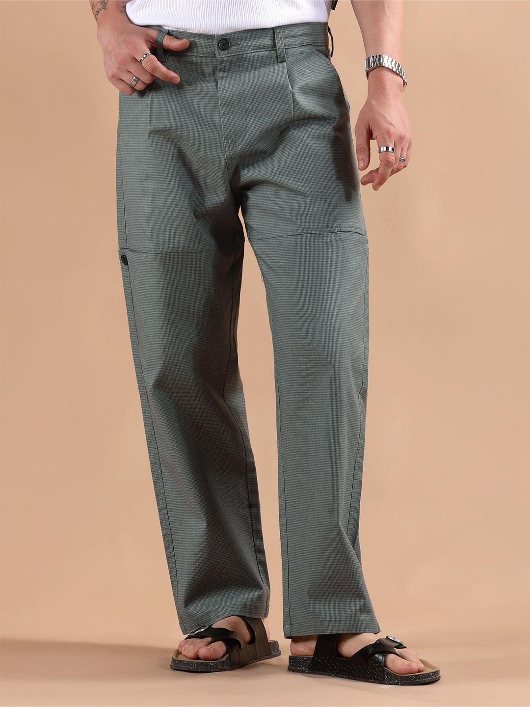 Buy Beyoung Men Loose Straight Leg Houndstooth Cotton Cargo Trouser ...