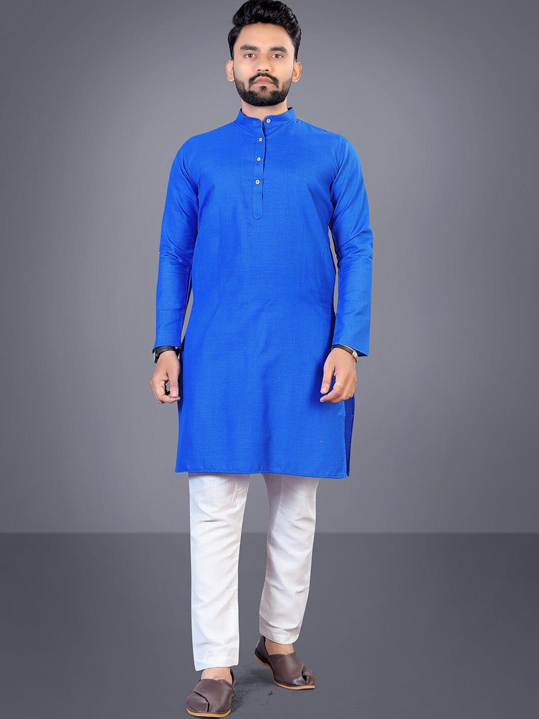 Buy Attigo Mandarin Collar Regular Kurta With Pyjamas - Kurta Sets for ...