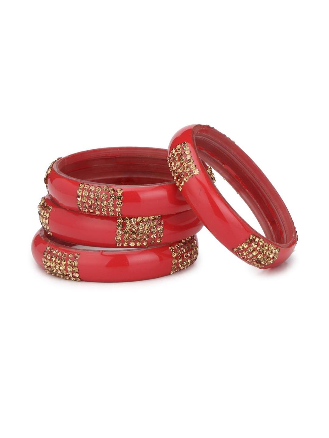 Buy 1ST TIME Women Red Set Of 4 Stones And Beads Alloy Bangle - Bangle ...