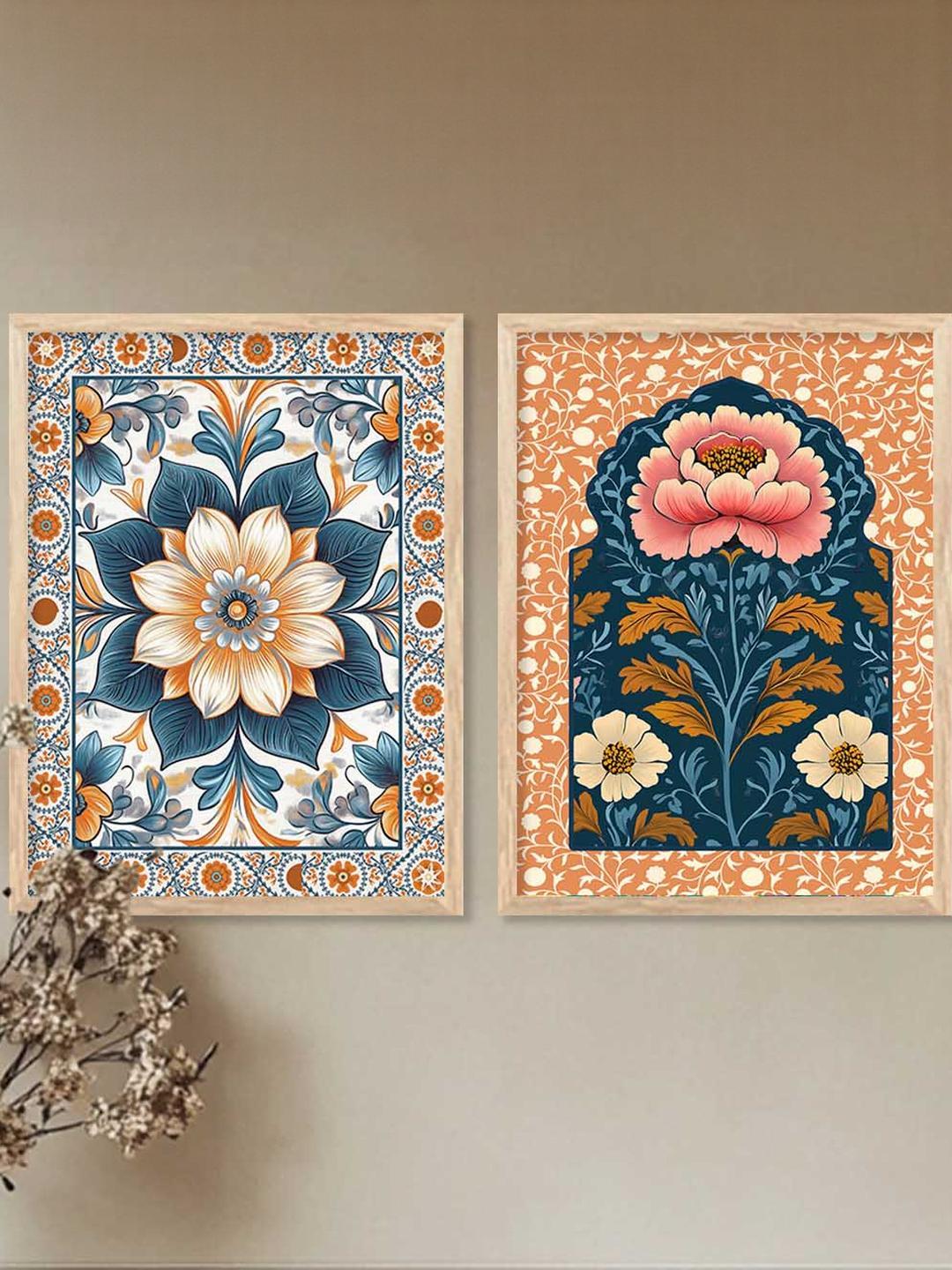 Buy WALLLANE Multicoloured 2 Piece Floral Wall Art Poster With Frame ...