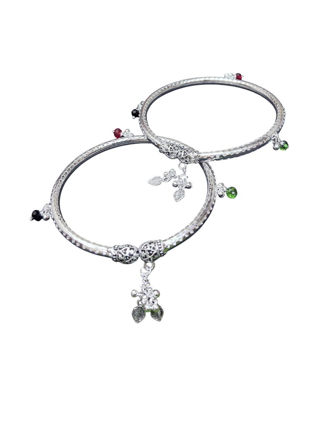 Buy Inites Silver Plated Ghungroo Leg Painjan Artificial Stones Anklet ...