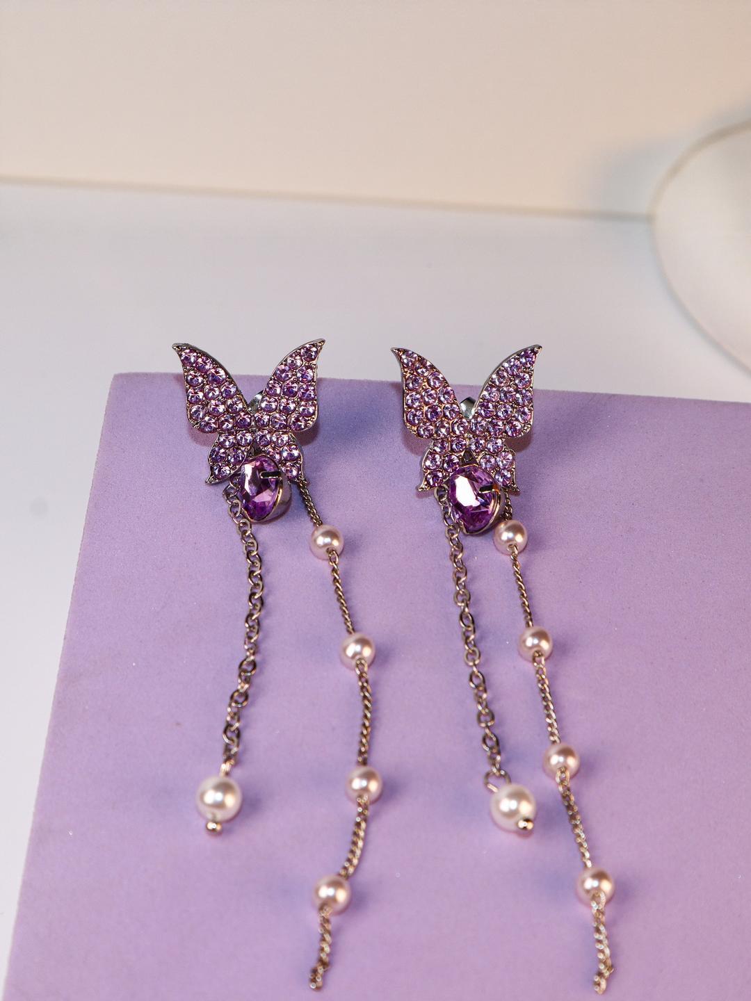 Buy Lady Raiment Pink Stone Long Chain Butterfly Drop Earrings ...