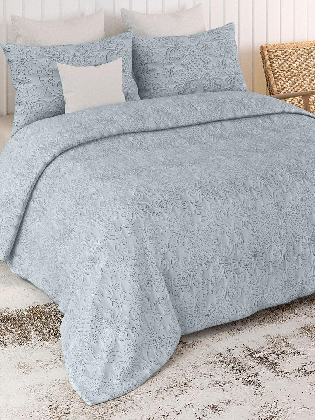 Buy LABHAM Sensation Grey Quilted 300 GSM Double King Bed Cover - Bed ...