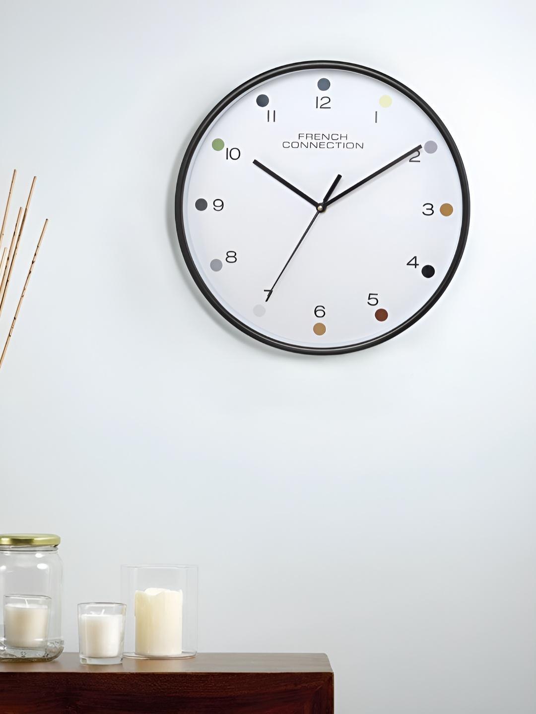 Buy French Connection White & Black Printed Contemporary Wall Clock ...
