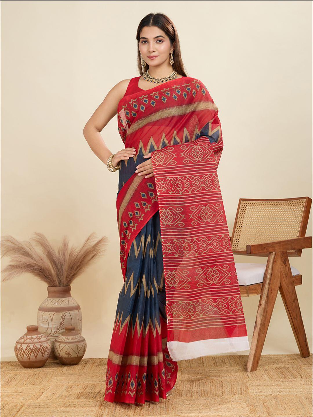 Buy SHANVIKA Ethnic Motifs Printed Pure Cotton Saree - Sarees for Women ...