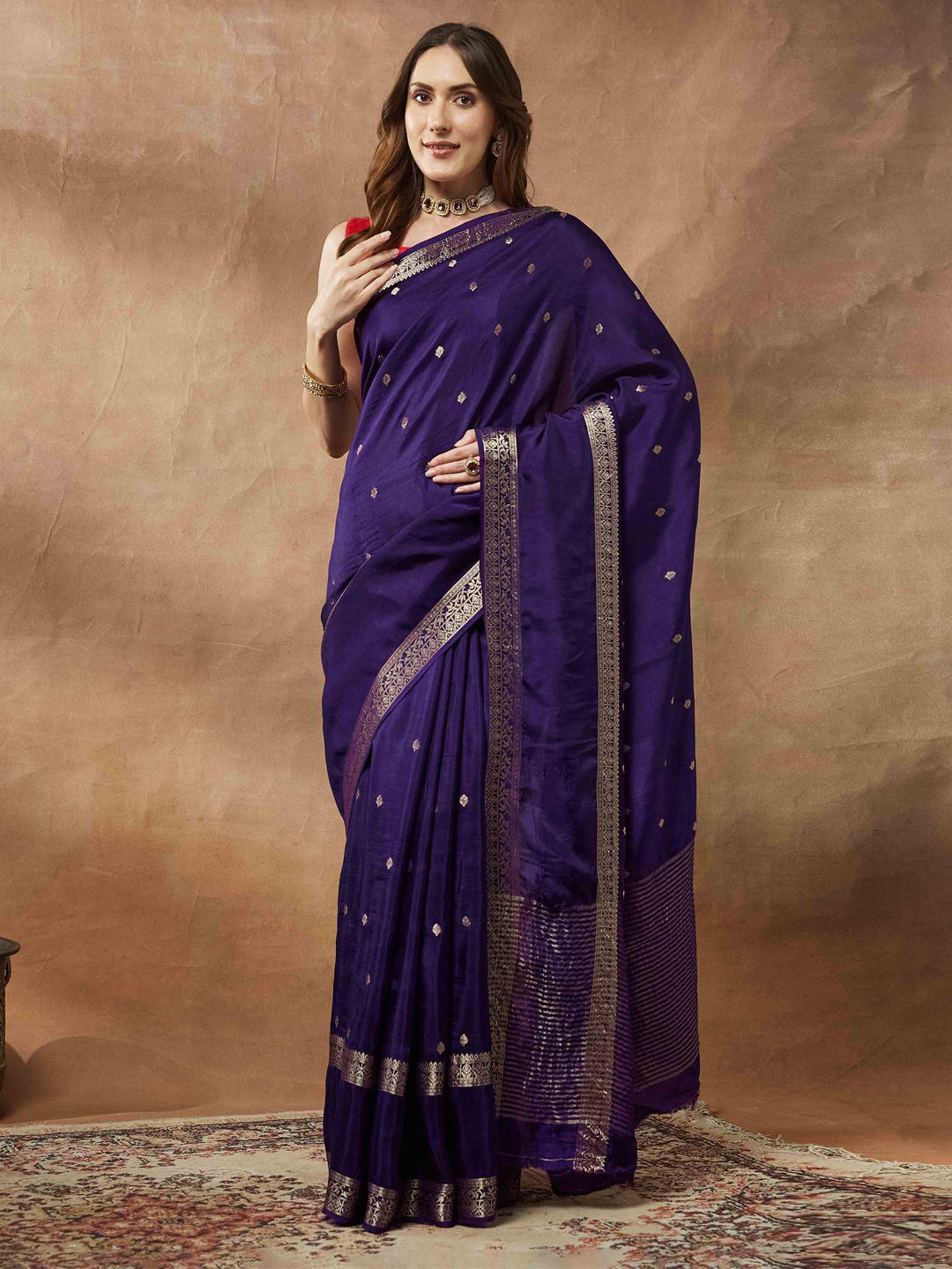 Buy Anouk Ethnic Motifs Woven Design Zari Banarasi Saree - Sarees for ...