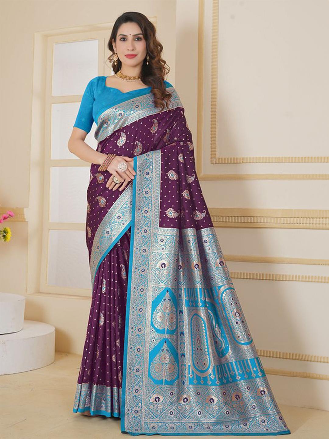 Buy VARNI FABRICS Ethnic Motifs Zari Woven Design Banarasi Saree With ...