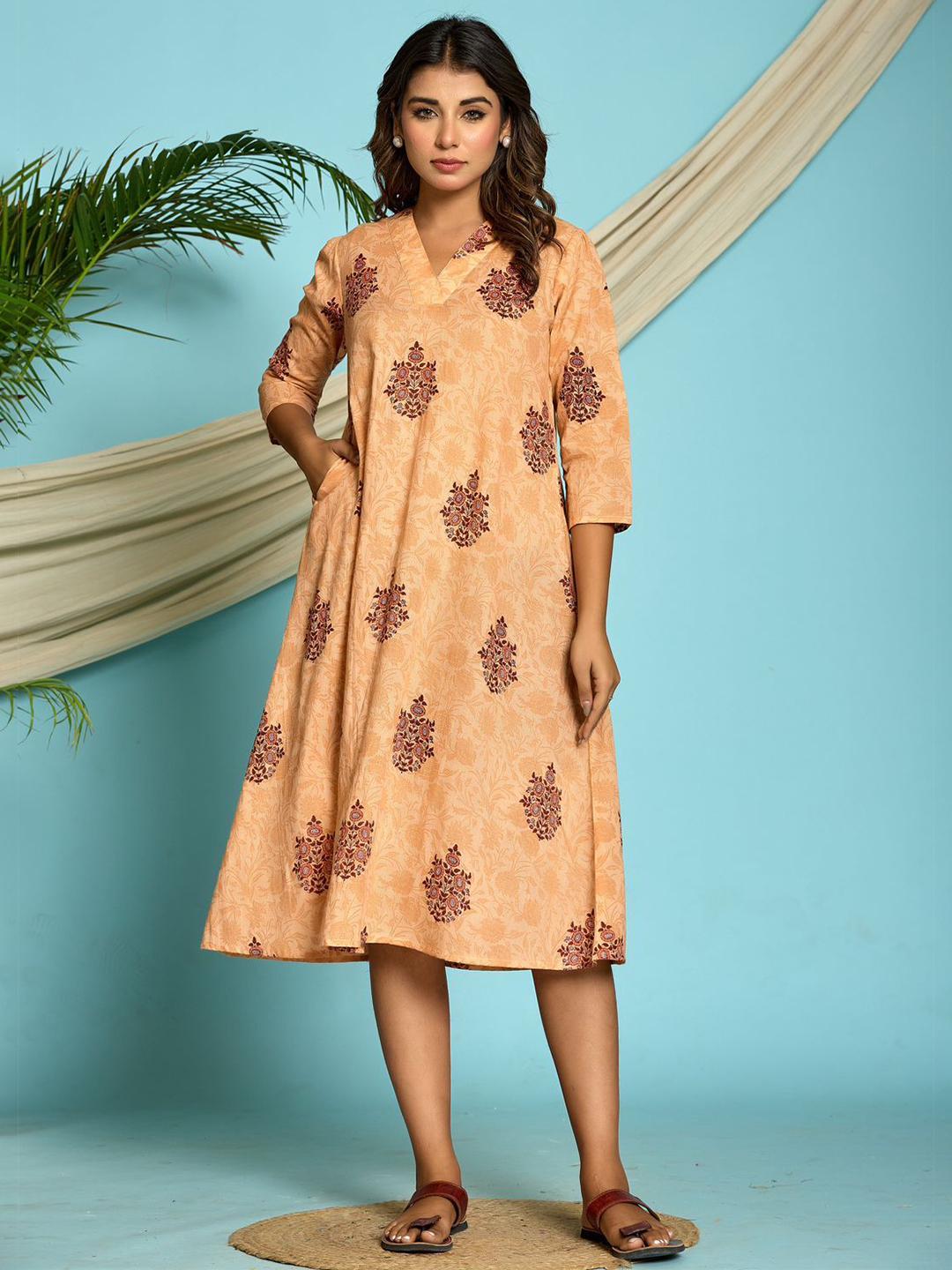 Buy Krambica Women Ethnic Motifs Printed A Line Relax Fit Maxi Dress ...