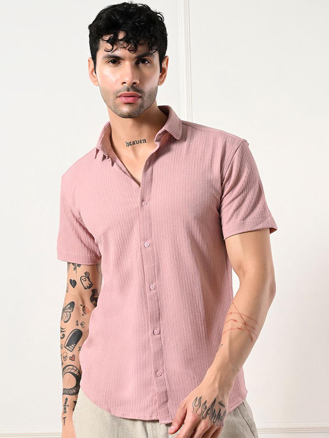 Buy 7 GEN Modern Self Design Spread Collar Shirt - Shirts for Men ...