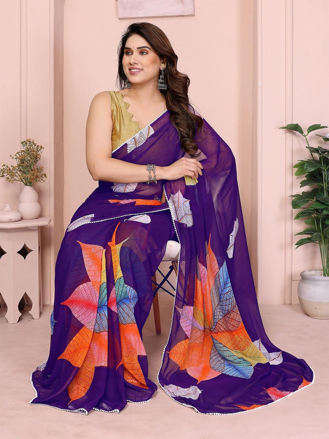 Buy ROOP SUNDARI SAREES Floral Schiffli Pure Georgette Ready To Wear ...