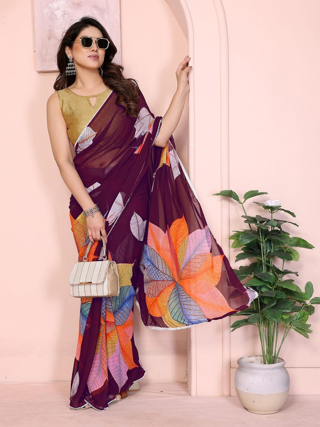 Buy ROOP SUNDARI SAREES Floral Schiffli Pure Georgette Ready To Wear ...