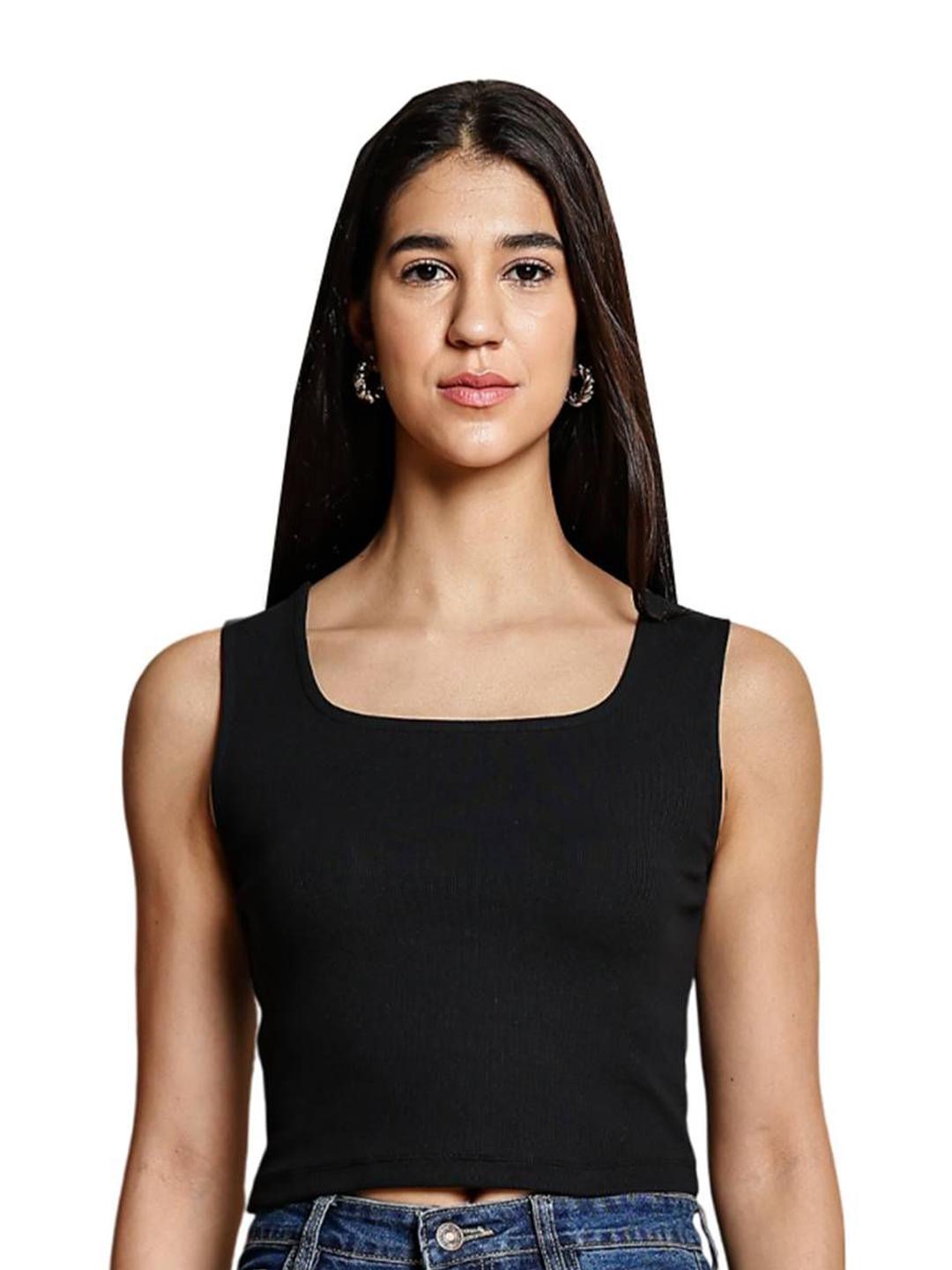 Buy ONE SKY Women Ribbed Square Neck Fitted Crop Top - Tops for Women ...