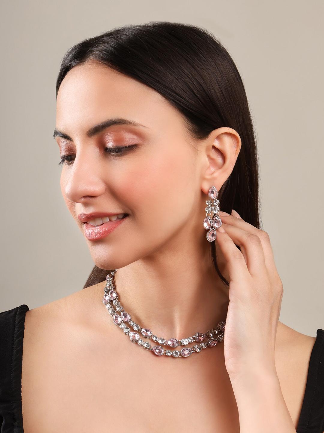 Buy EIT Collection Silver Plated Cubic Zirconia Studded Two Layer ...