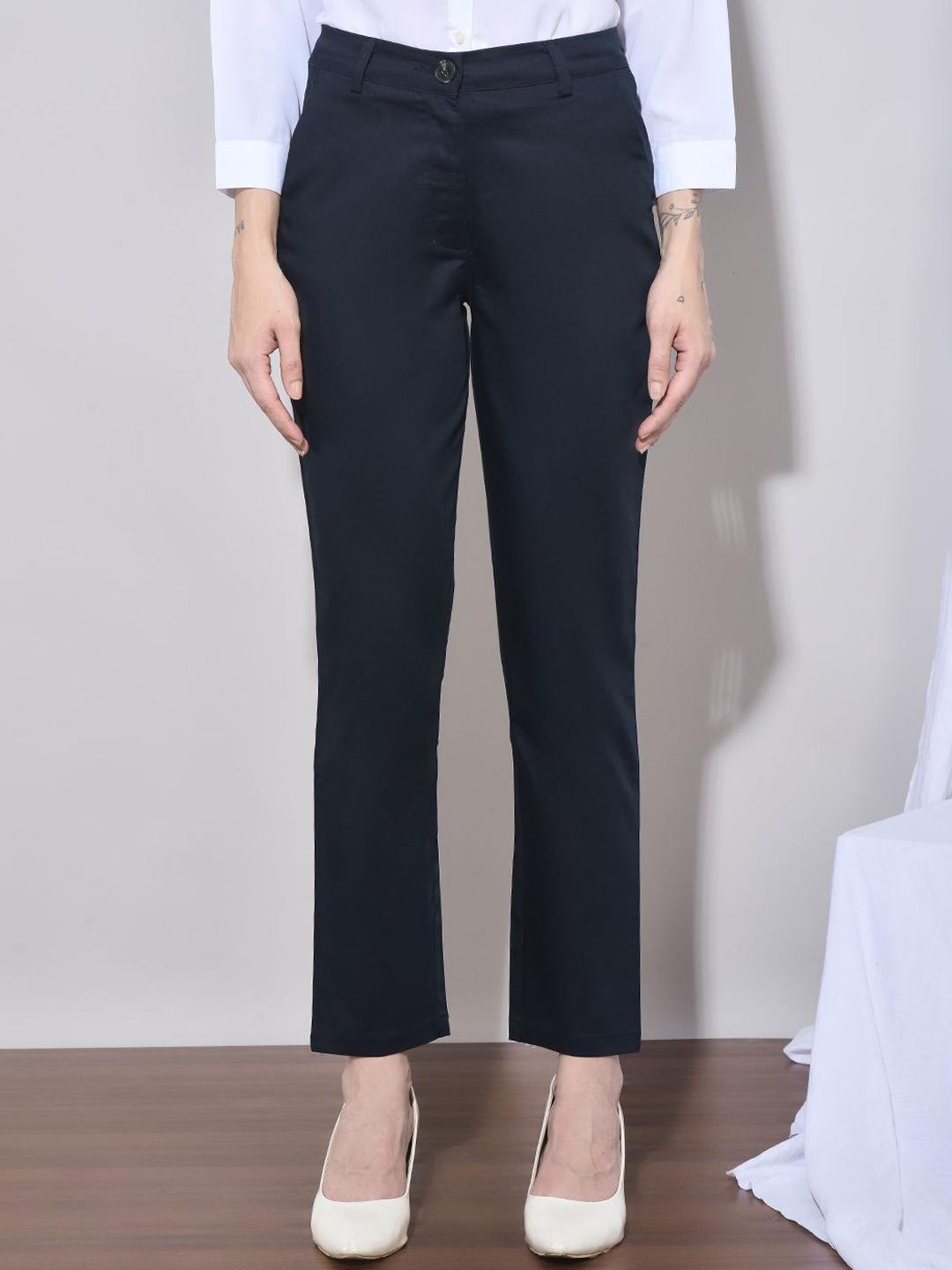 Buy FFU Women Relaxed Straight Leg Mid Rise Cotton Formal Trouser ...