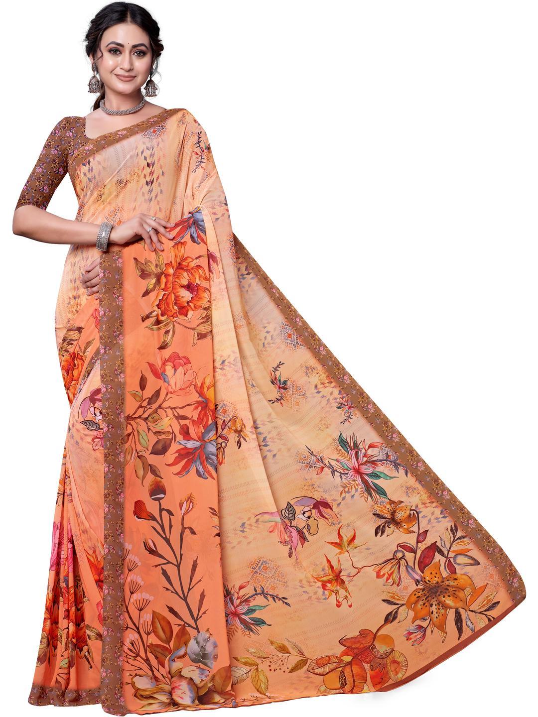 Buy PARVOTSAV Orange Polyester Saree - Sarees for Women 35094052 | Myntra