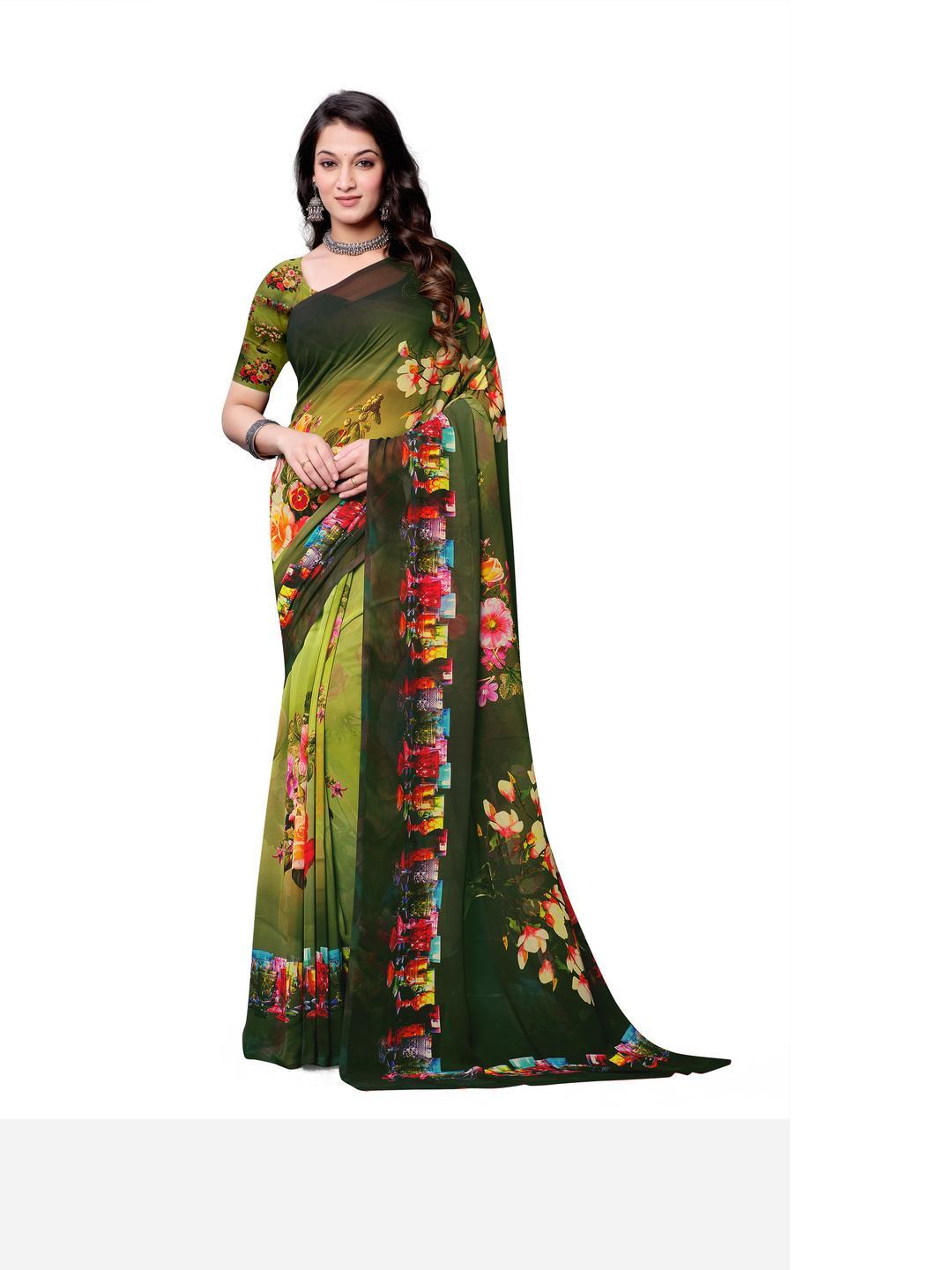 Buy PARVOTSAV Green Polyester Saree - Sarees for Women 35094065 | Myntra