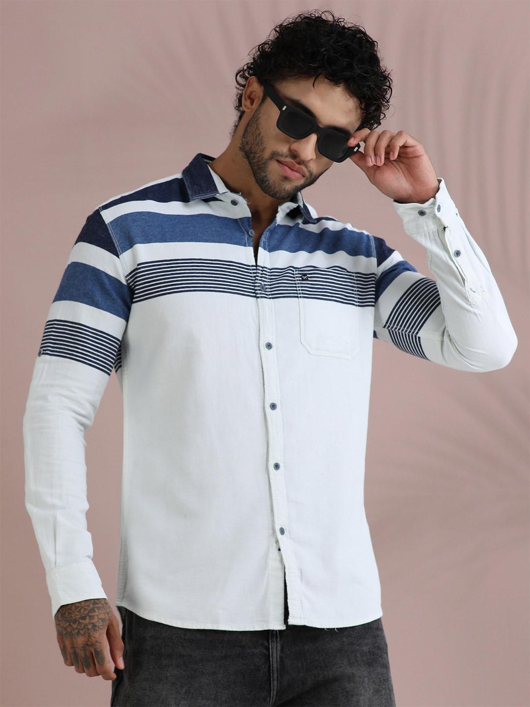 Buy RIGS AND RAGS Men Comfort Fit Horizontal Striped Spread Collar ...