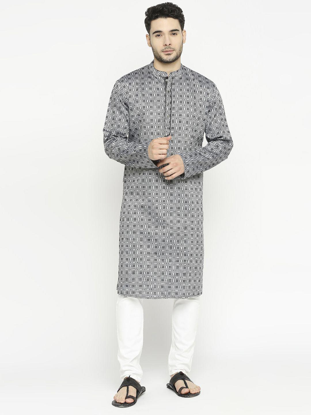 Buy Arch Element Men Geometric Printed Festive Cotton Straight Kurta ...