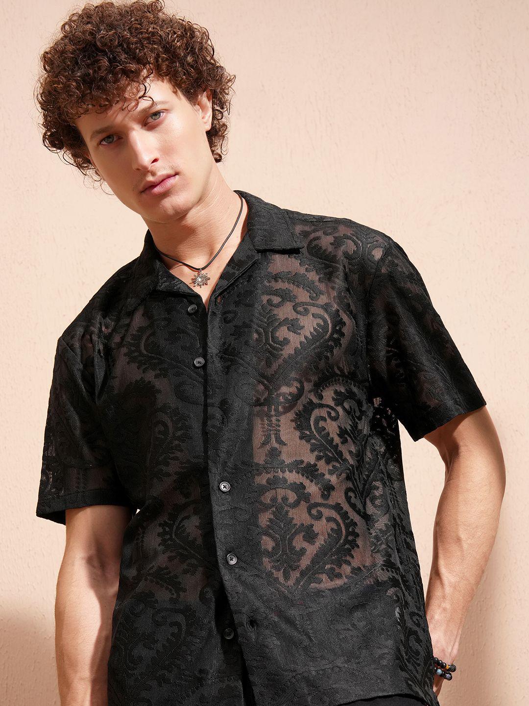 Buy HIGHLANDER Dobby Ethnic Motifs Textured Cuban Collar Shirt - Shirts ...