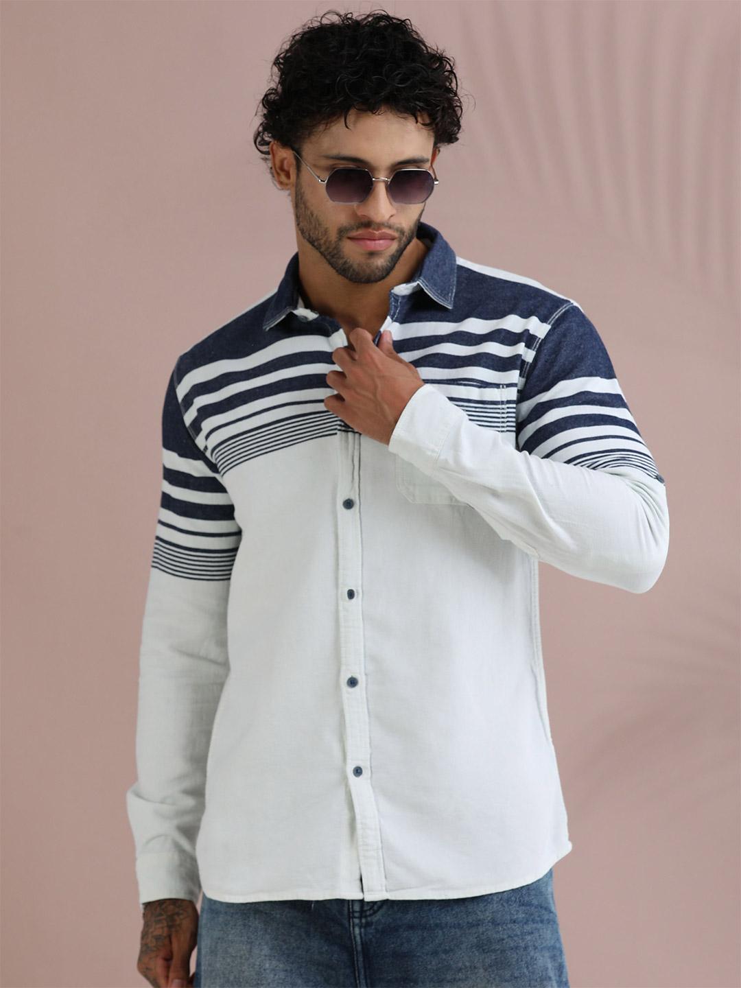 Buy RIGS AND RAGS Comfort Horizontal Striped Spread Collar Pure Cotton ...