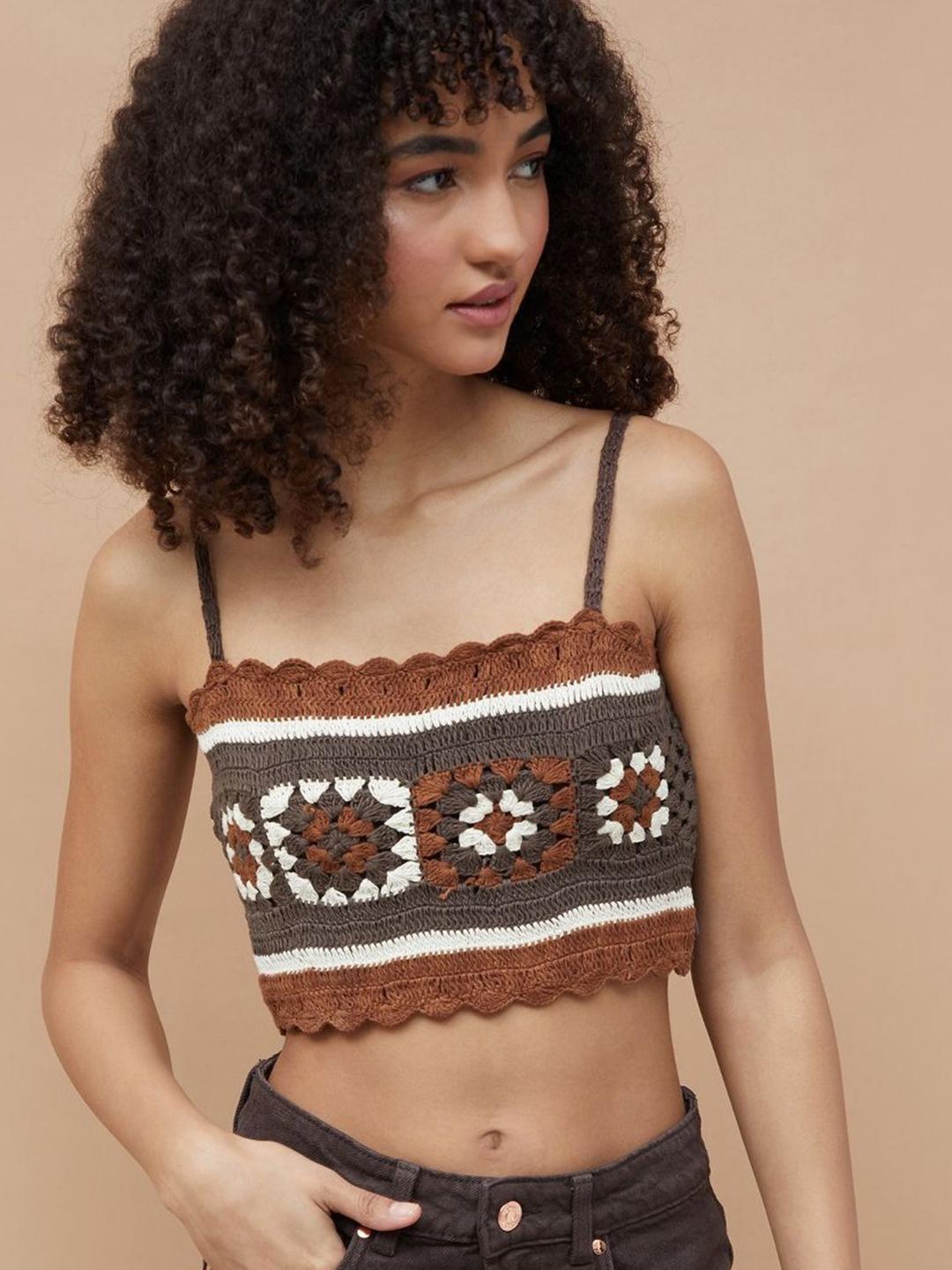 Buy Ginger By Lifestyle Women Self Design Crochet Crop Top - Tops for ...