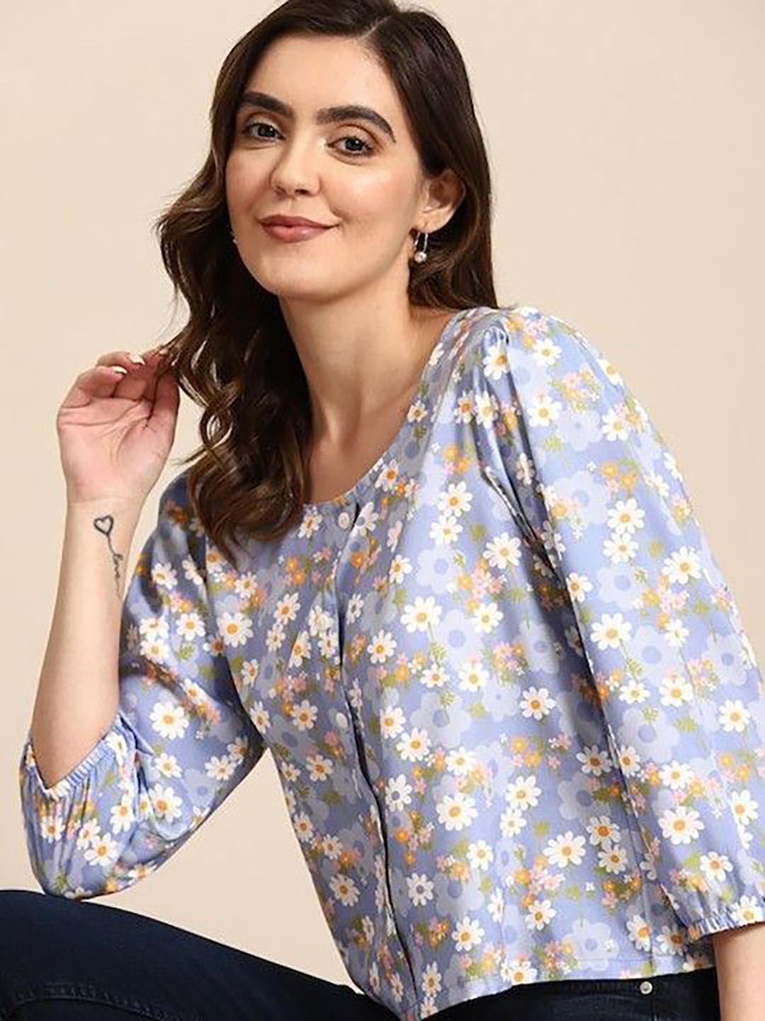 Buy DressBerry Women Floral Printed Scoop Neck Top - Tops for Women ...
