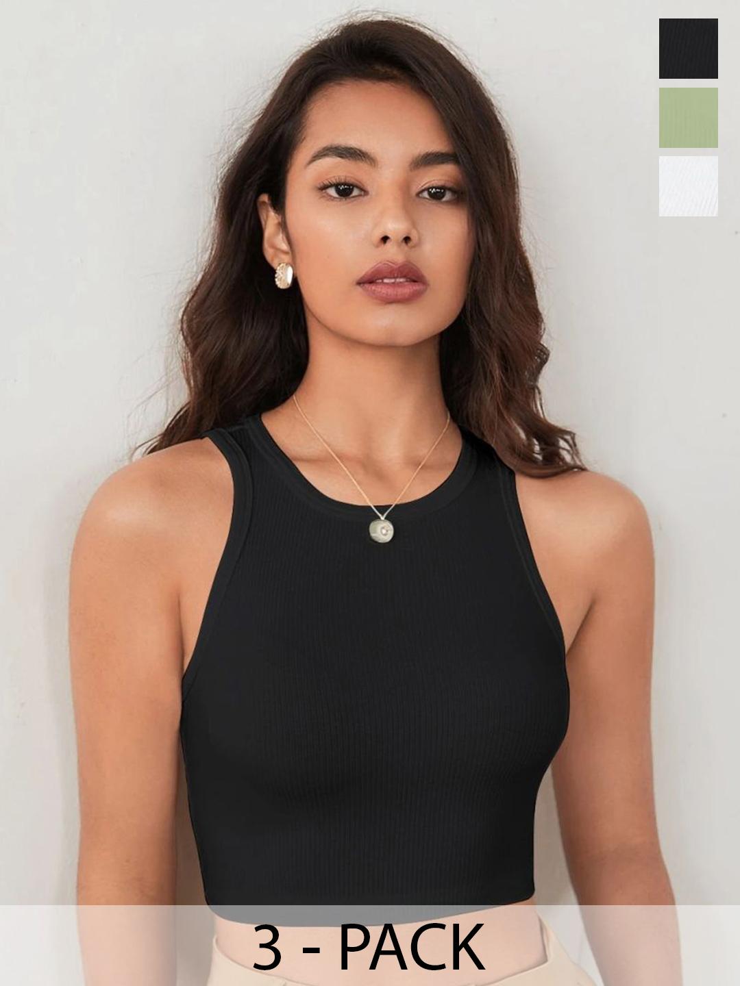 Buy BAESD Pack Of 3 Lycra Sleeveless Stretch Fit Tank Crop Tops - Tops ...