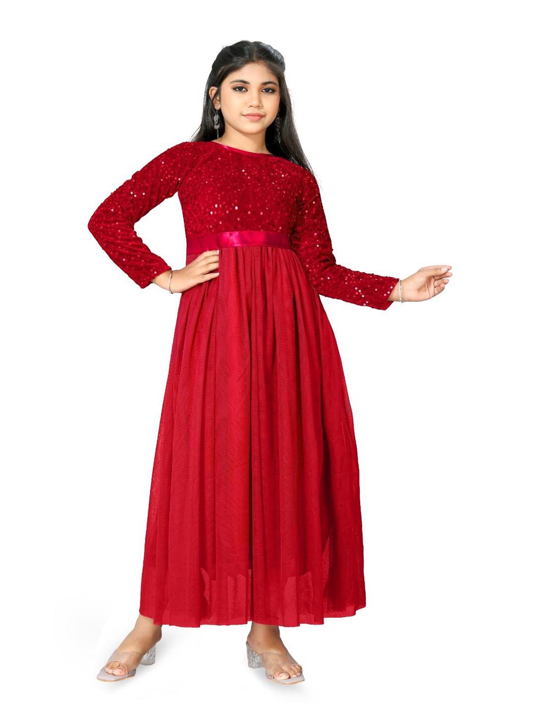 Buy Vani Enterprise Girls Embellished Bow Net Fit & Flare Maxi Dress ...