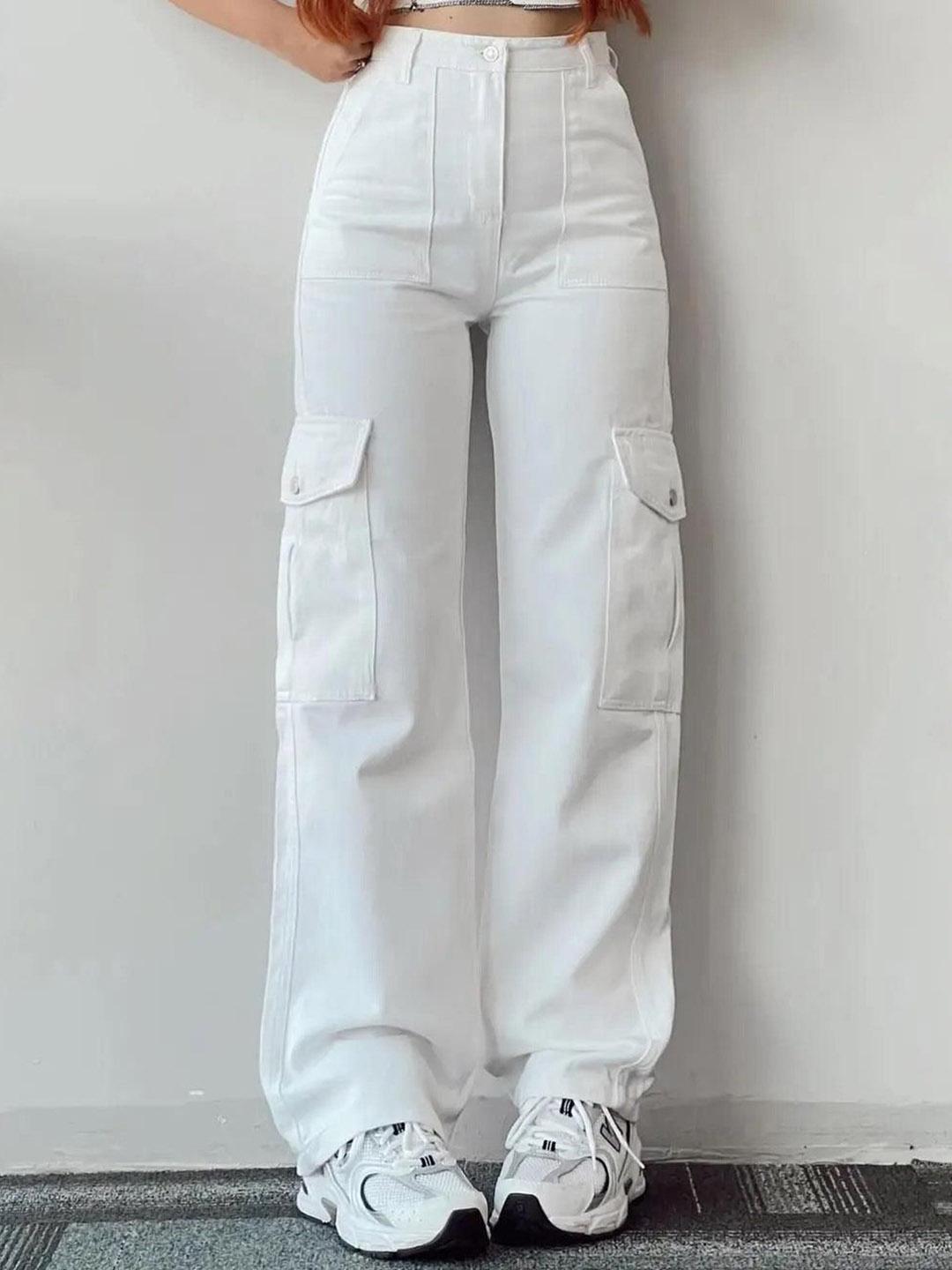 Buy Miss Mosa By Akanksha Roderno Women White Cargo Statement Pants ...