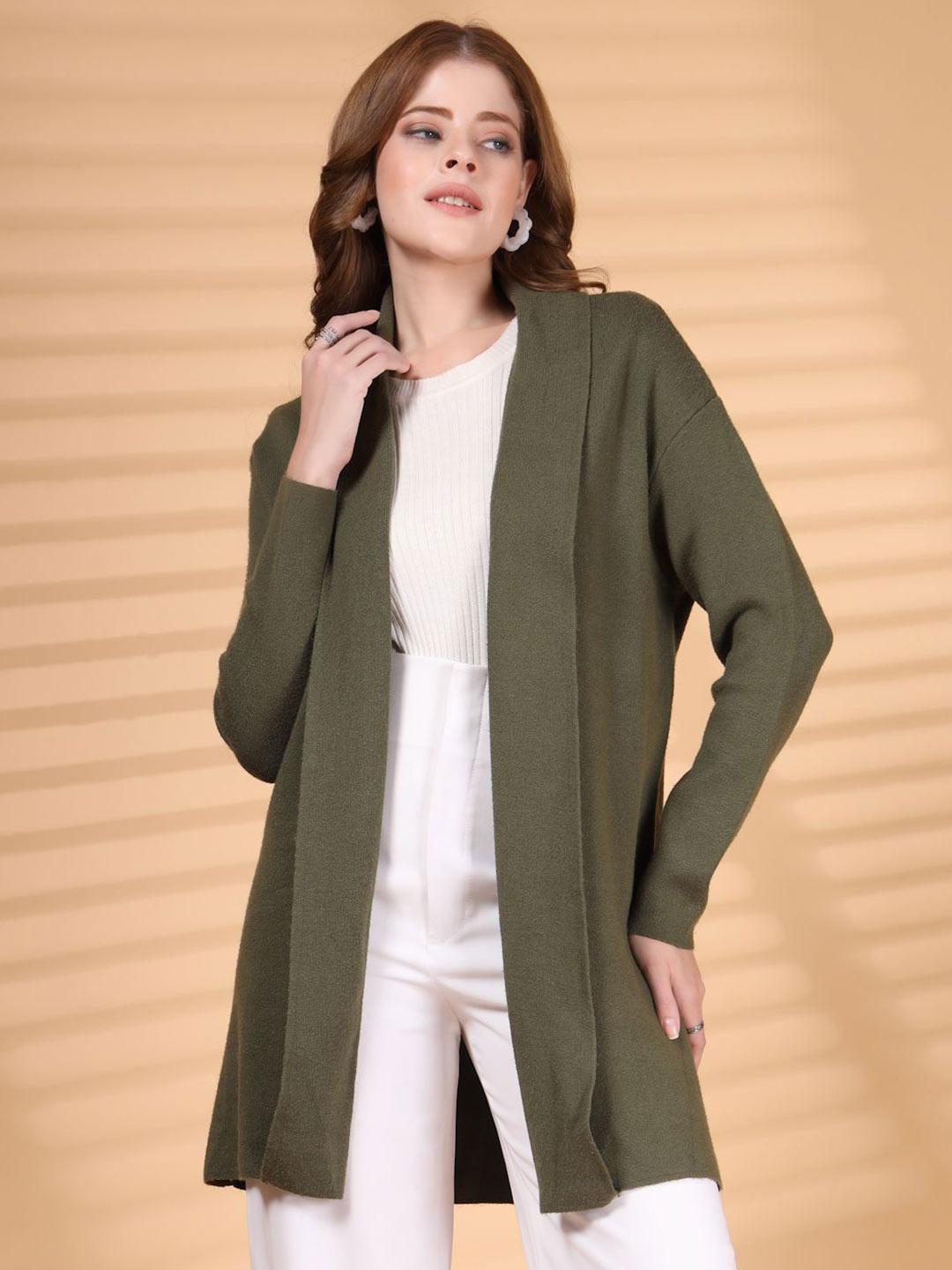 Buy Juelle V Neck Long Sleeves Open Front Longline Wool Shrug - Shrug ...