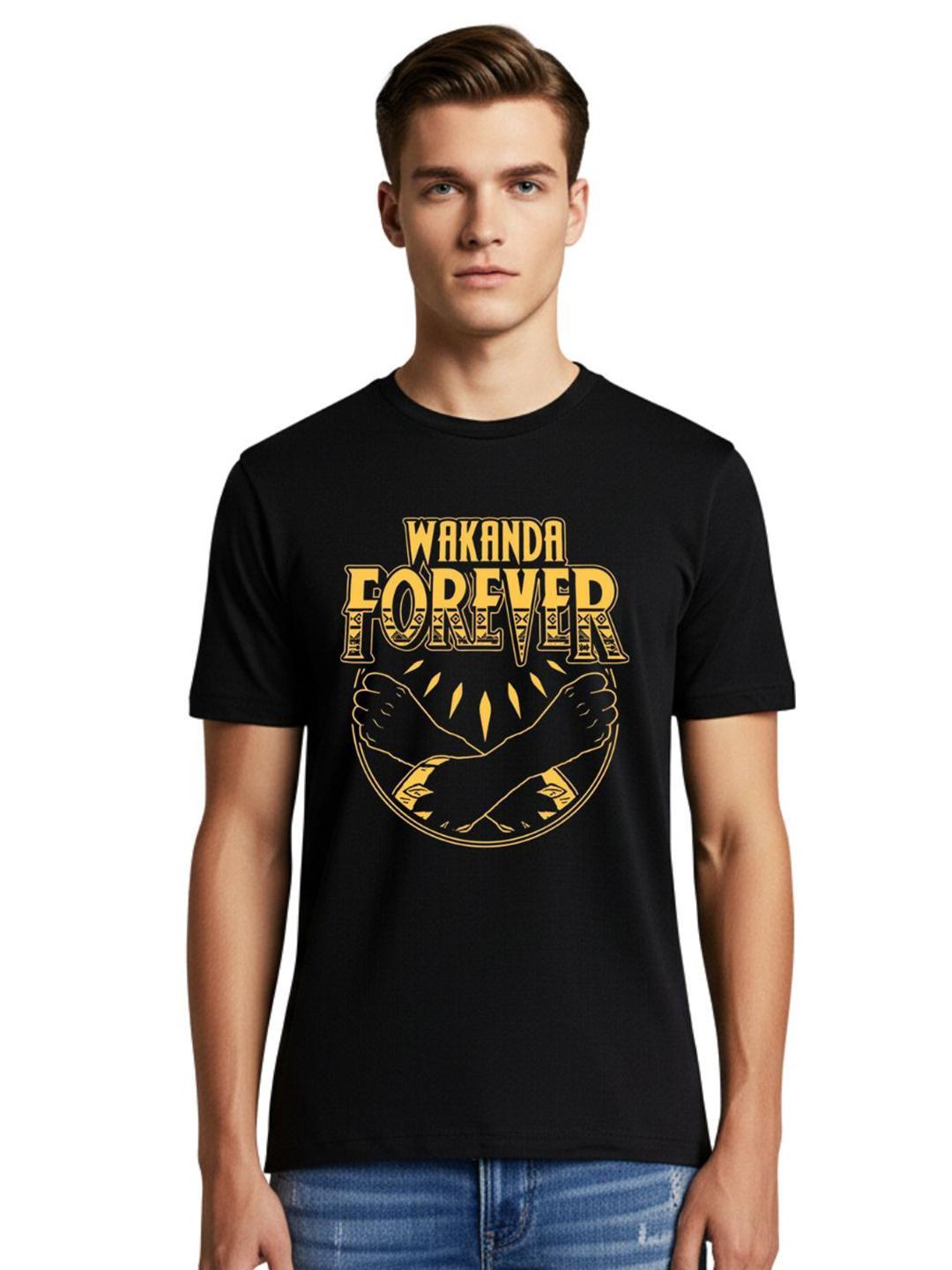 Buy PULP Men Black Panther Graphic Printed Round Neck Cotton T Shirt ...