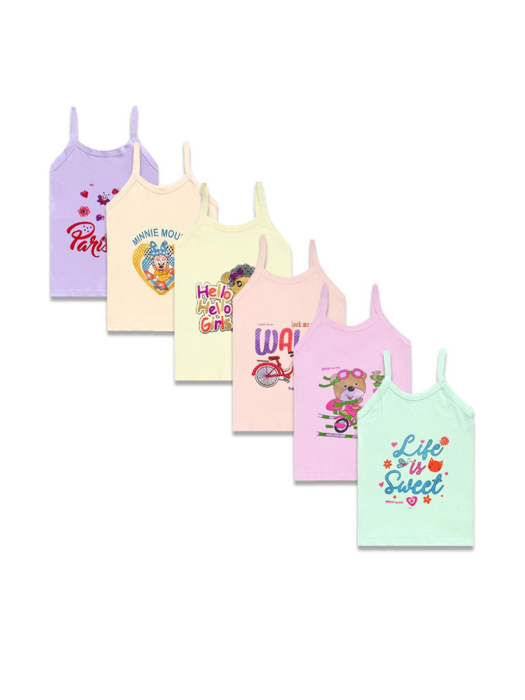 Buy BODYSHINE Girls Printed Sleeveless Innerwear Vests Set Of 6 ...