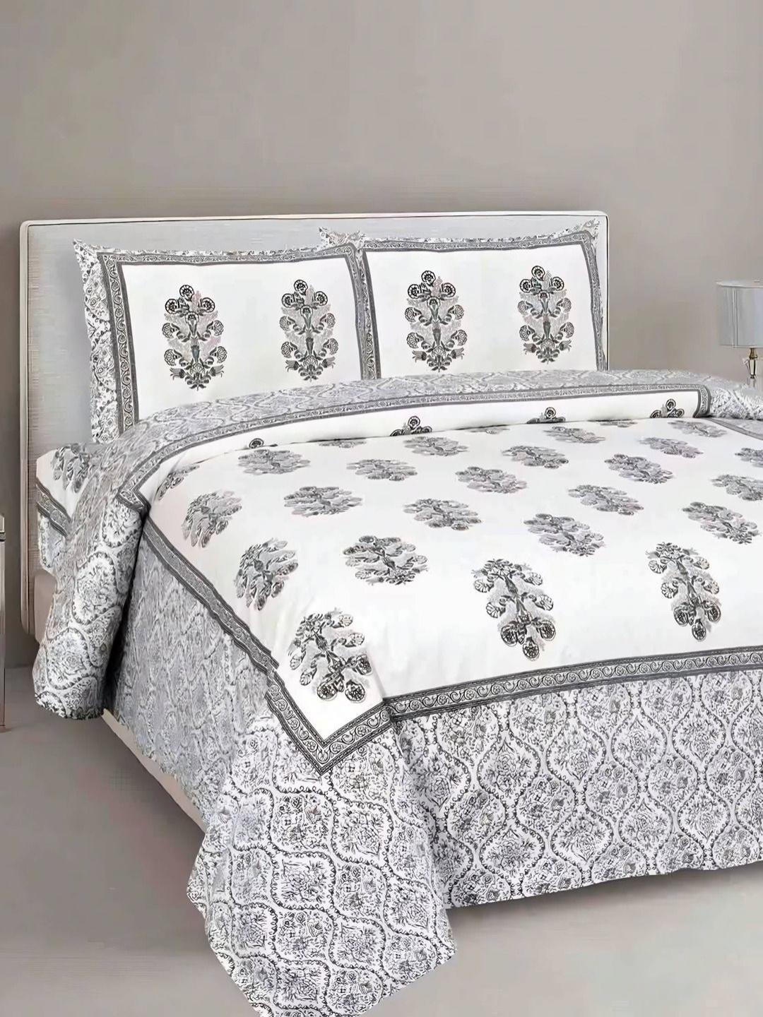Buy Bombay Spreads Grey & Off White Pure Cotton 180 TC King Bedsheet ...