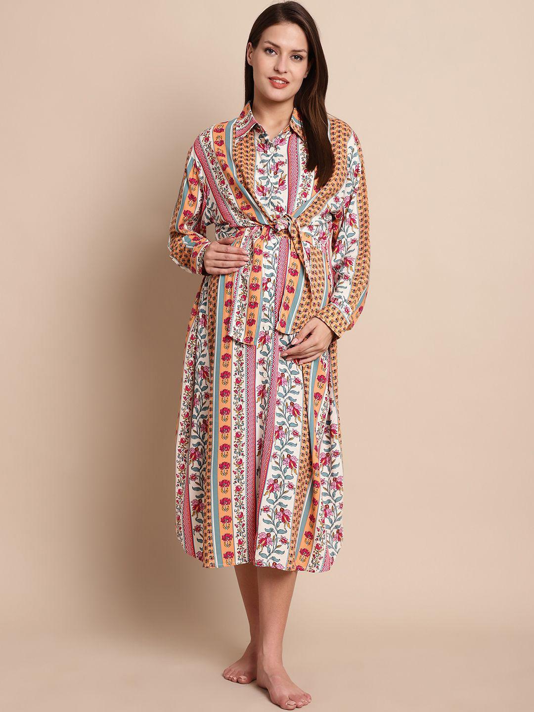 Buy Secret Wish Floral Printed Tie Ups Detail Maternity Shirt Midi ...