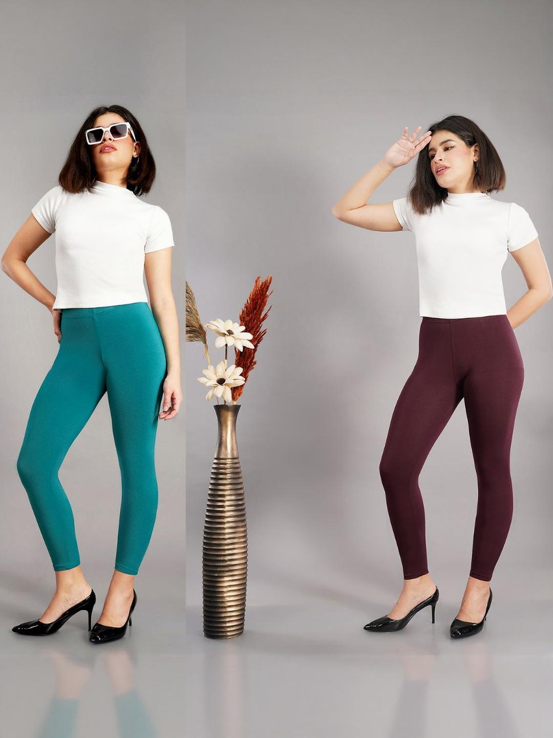 Buy Avaasa Buy Shruthi Pack Of 2 Viscose Rayon Ankle Length Leggings ...
