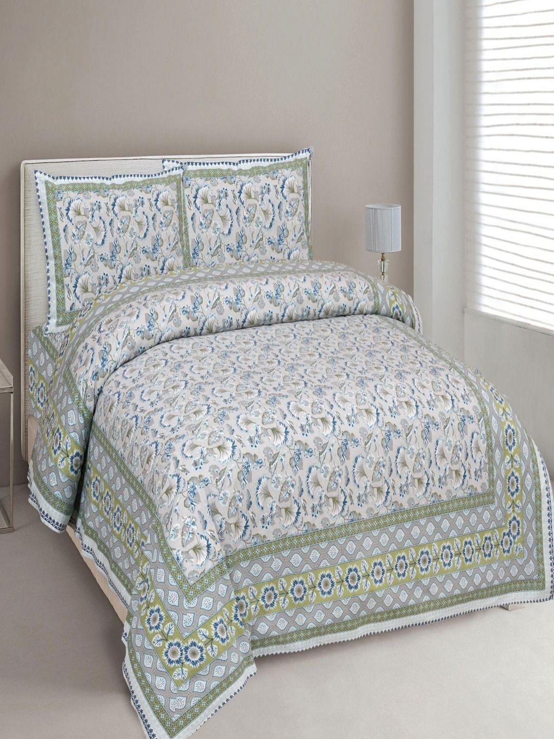 Buy Bombay Spreads Blue & Off White Floral Cotton180 TC King Bedsheet ...