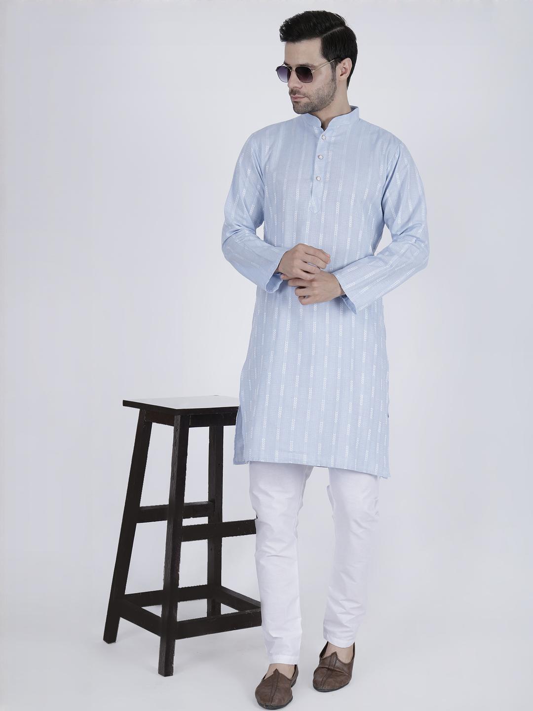 Buy JASHNA Men's Self Design Cotton Blend Straight Kurta - Kurtas for ...