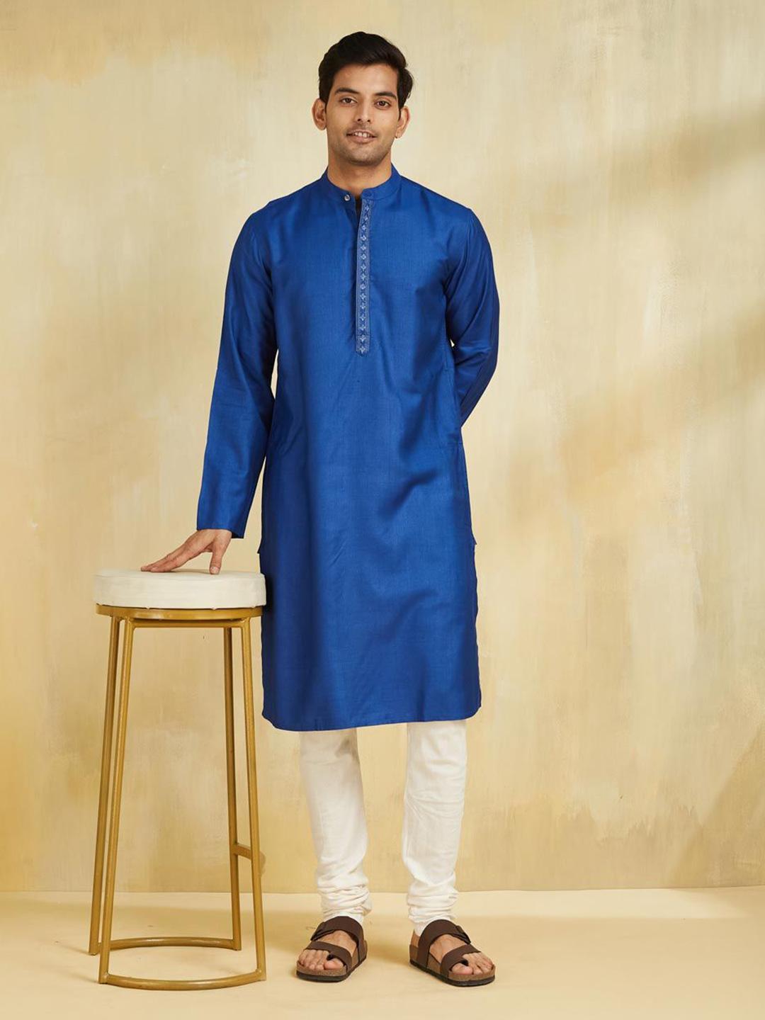 Buy Fabindia Men Embellished Long Sleeve Straight Kurta - Kurtas for ...