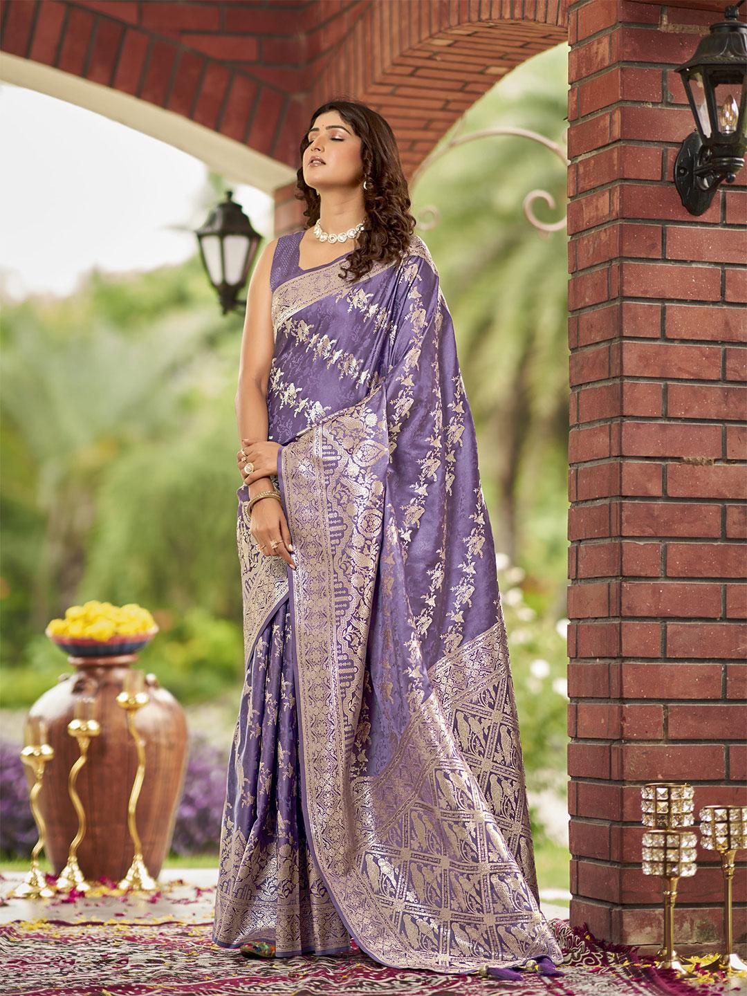 Buy MANOHARI Woven Design Zari Satin Banarasi Saree - Sarees for Women ...
