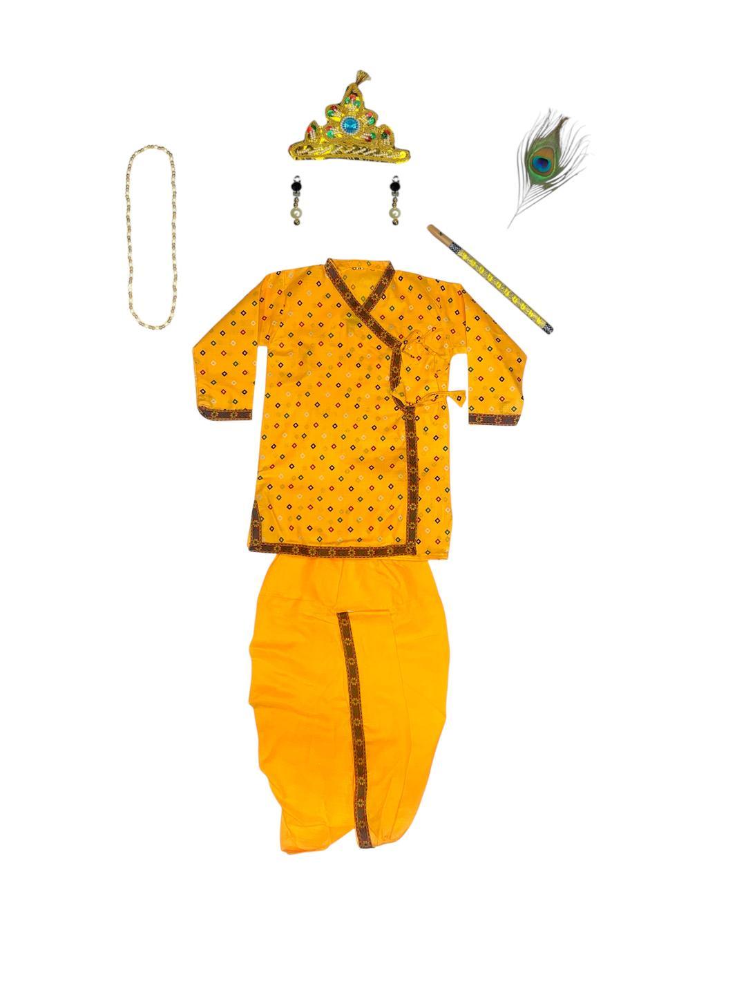 Buy Natkhat Dress Unisex Yellow Printed Krishna Costume With ...