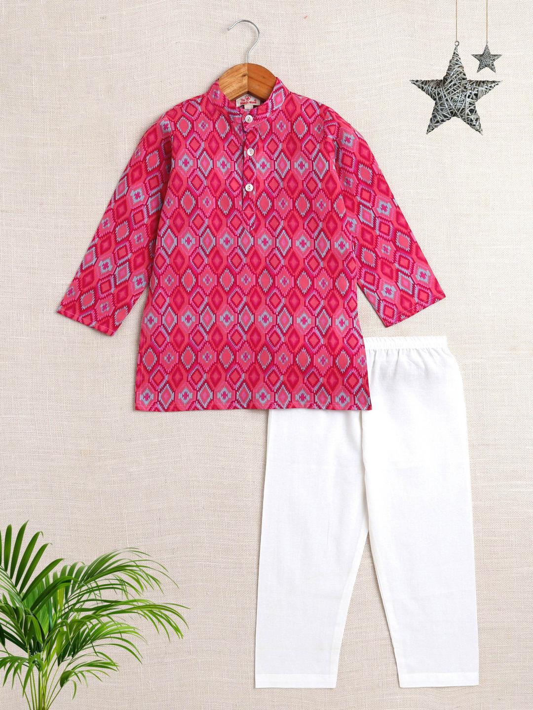 Buy The Magic Wand Boys Geometric Printed Pure Cotton Mandarin Collar ...
