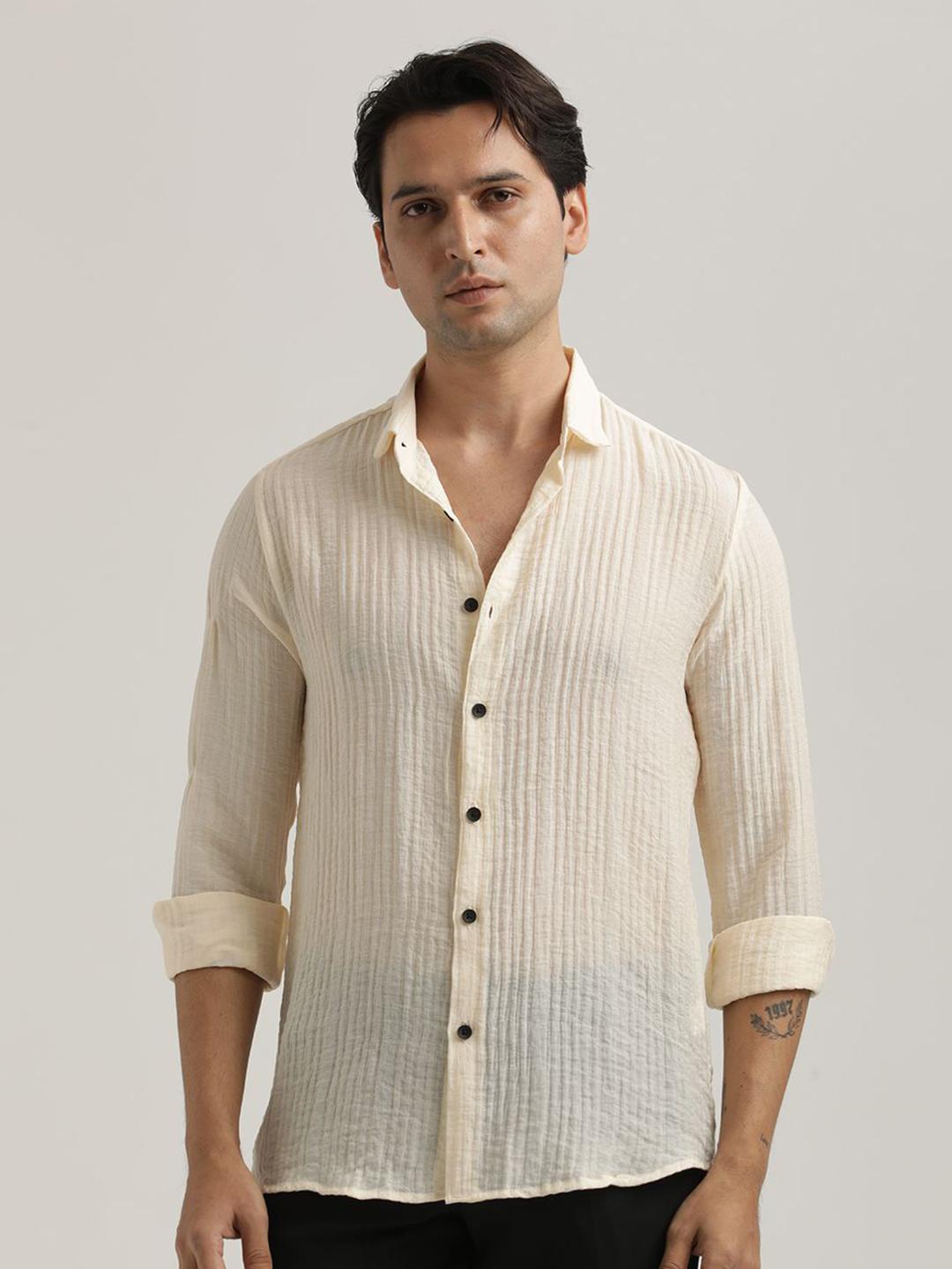 Buy Blu MNKY Smart Slim Fit Textured Cutaway Collar Shirt - Shirts for ...